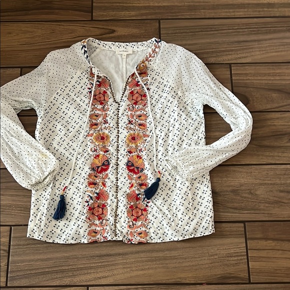 bohme | Tops | Bohme Cream Tie Front Embellished Blouse 34 Sleeve ...